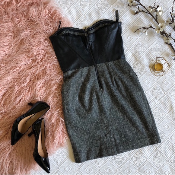 bebe | Dresses | Nwt Bebe Leather Bustier Corset Wool Tweed Dress 8 ...